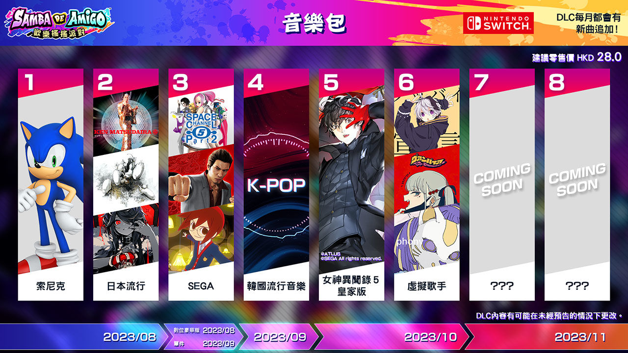 《Samba de Amigo：歡樂搖搖派對》9月 DLC登場！《女神異聞錄5 皇家版》及「虛擬歌手」音樂包將於10月發售 | 遊戲基地 Gamebase