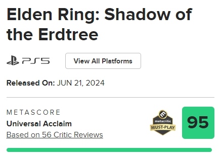 《艾爾登法環 黃金樹幽影》metacritic媒體評分開獎，95分成最高評價DLC | 遊戲基地 Gamebase